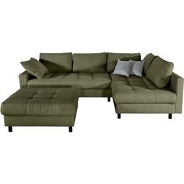 Ecksofa Collection AB, olive, B:274cm H:44cm T:184cm, 100%Polyester, Sofas, Ecksofa, Ecksofa mit Bonnellfederkern, bequemen Kissen & flexibler Ottomane