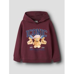 Hoodie name it "NKFRYCCA LS NREG SWEAT WH BRU BOX", M&auml;dchen, Gr. 122/128, burgundy, Sweatware, Obermaterial: 100% Baumwolle, bedruckt, Rippb&uuml;ndchen, Sweatshirts Hoodie