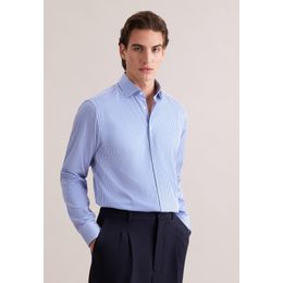 Businesshemd Seidensticker "Schwarze Rose", Herren, Gr. XL (43), normale &Auml;rmell&auml;ngen, mittelblau, 100% Baumwolle, gestreift, regular fit, 2-Knopf-Manschette, Hemden, Regular 1/1 Kentkragen Gestreift