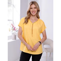 Longbluse Classic Basics, Damen, Gr. 46, gelb, 100% Viskose, unifarben, V-Ausschnitt, Blusen Longbluse