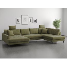 Wohnlandschaft TRENDS BY HG "Summer", b882 memphis 11 olive, B:360cm H:86cm T:195,5cm, 90% Polyester;10% Nylon, Sofas, Wohnlandschaft