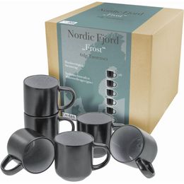 Becher Creatable "Nordic Fjord", grau, H:9,5cm &Oslash;:8,8cm, Steinzeug, Trinkgef&auml;&szlig;e, Becher, Kaffeebecher, Tassen Set, 6-teilig, 285 ml