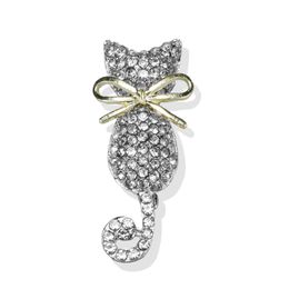 Brosche Firetti "Schmuck Geschenk Kupfer Ansteckschmuck Katze", silber (silberfarben, gelbgoldfarben, kristallwei&szlig;, kristallwei&szlig;), Broschen, Damen, Kupfer, Brosche