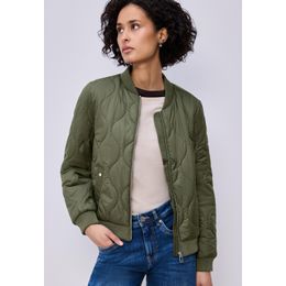 Kurzjacke Street One, Damen, Gr. 44, schwarz vetiver gr&uuml;n, Stoff, Obermaterial: 100% Polyester. Futter: 100% Polyester. F&uuml;llung: 100% Polyester, unifarben, comfort fit normal, Rundhals, B&uuml;ndchen, Jacken Kurzjacke, mit Rundhalsausschnitt