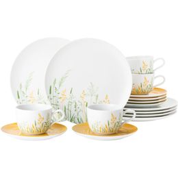 Kaffeeservice Seltmann Weiden "Geschirr-Set, 18 Teile, Liberty Meadow Grasses", wei&szlig; (wei&szlig;, curry, gelb, gr&uuml;n), 18 Stk., Porzellan, Geschirr-Sets, Kaffeeservice, Tassen, Untertassen, Teller, Made in Germany, 18 Teile, f&uuml;r 6 Personen