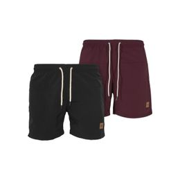 Badeshorts Urban Classics "Urban Classics Herren Block Swim Shorts 2-Pack", Herren, Gr. S, US-Gr&ouml;&szlig;en, schwarz (blk, blk, cherry), 100% Polyamid, Badehosen Badeshorts