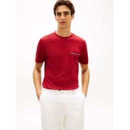 T-Shirt Tommy Hilfiger "GLOBAL STRIPE PIQUE POCKET", Jungen, Gr. XL, rot (regatta rot), Piqu&eacute;, Obermaterial: 100% Baumwolle, unifarben, regular fit normal, Rundhals, eingesetzt abgesteppte Kante, Shirts T-Shirt, Regular fit mit Brusttasche