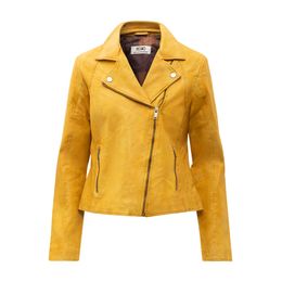 Bikerjacke RICANO "Lederjacke Antonia", Damen, Gr. M, gelb, Obermaterial: 100% Lammnappaleder LANA. Futter: 100% Baumwolle CO., figurbetont, V-Ausschnitt, Jacken, Handgefertigt aus echtem Leder