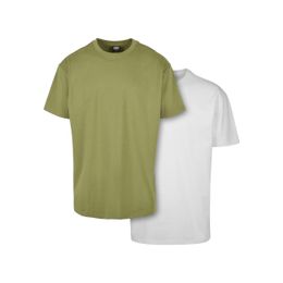 T-Shirt Urban Classics "Urban Classics Herren Heavy Oversized Tee 2-Pack", Jungen, Gr. S, newolive, wei&szlig;, 100% Baumwolle, unifarben, normal, Rundhals, Shirts T-Shirt