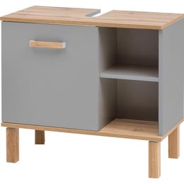 Waschbeckenunterschrank Schildmeyer "Padua", grau (platingrau, eichefarben landhaus), B:65,2cm H:60,1cm T:35cm, Holzwerkstoff, Schr&auml;nke, Waschbeckenunterschrank, F&uuml;&szlig;e aus Massivholz