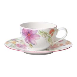 Villeroy & Boch Tasse VILLEROY & BOCH "Kaffeetasse mit Untertasse Mariefleur Basic 250 ml bunt", bunt, B:2cm H:2cm &Oslash;:16cm, Porzellan, Trinkgef&auml;&szlig;e, Tasse, Sp&uuml;lmaschinengeeignet, Mikrowellenfest