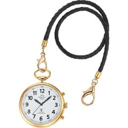Taschenuhr MASTER TIME "Sprechende Taschenuhr", gold (goldfarben), Taschenuhren, Damen, Taschenuhr, sprechende Funkuhr, Quarzuhr, Status Funkempfang, 4 Alarmzeiten