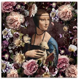 Wandbild Artland "Lady mit Hermelin - Da Vinci Adaption", bunt (farbe bild(er): rot), B:100cm H:100cm, Bilder, als Alubild, Leinwandbild, Poster, Wandaufkleber in verschied. Gr&ouml;&szlig;en
