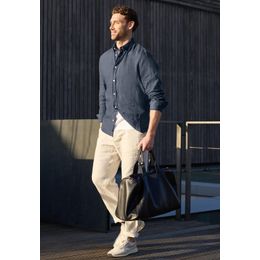 Leinenhemd Street One MEN, Herren, Gr. L (42), US-Gr&ouml;&szlig;en, river blau, Stoff, 100% Leinen, unifarben, normal normal, V-Ausschnitt, B&uuml;ndchen, Hemden, aus Leinen