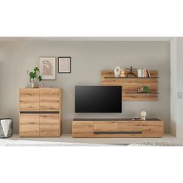 Wohnwand Home Affaire "City/Giron, moderne Anbauwand, Komplettset in vielen Farben verf&uuml;gbar", braun (eiche evoke), B:360cm H:180cm T:45cm, Holzwerkstoff, Kastenm&ouml;bel-Sets, Wohnwand, enth&auml;lt ein Lowboard, ein Highboard & ein Wandboard