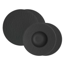 Villeroy & Boch Pastateller VILLEROY & BOCH "Pasta-Set Manufacture Rock schwarz", schwarz, B:2cm H:2cm L:2cm T:2cm &Oslash;:0,01cm, Speiseteller, Sp&uuml;lmaschinengeeignet, Mikrowellenfest