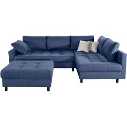 Ecksofa Collection AB, blau marine, B:274cm H:44cm T:184cm, 100%Polyester, Sofas, Ecksofa, Ecksofa mit Bonnellfederkern, bequemen Kissen & flexibler Ottomane
