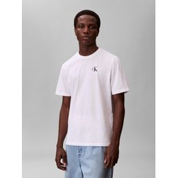 T-Shirt Calvin Klein Jeans, Jungen, Gr. M, hellwei&szlig;, Jersey, Obermaterial: 100% Baumwolle, unifarben, klassisch normal, Rundhals, abgesteppte Kante, Shirts T-Shirt, Rundhalsausschnitt, Regular Fit, gro&szlig;er R&uuml;ckendruck