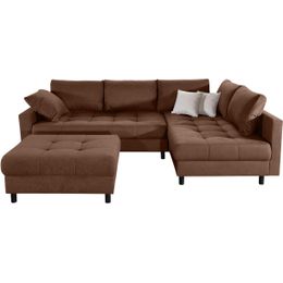 Ecksofa Collection AB, braun, B:274cm H:44cm T:184cm, 100%Polyester, Sofas, Ecksofa, Ecksofa mit Bonnellfederkern, bequemen Kissen & flexibler Ottomane