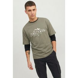 Jack & Jones T-Shirt JACK & JONES "JCOFLARE FRONT TEE SS CREW NECK FST", Jungen, Gr. S, vetiver, Jersey, Obermaterial: 100% Baumwolle, bedruckt, regular fit, Rundhals, Shirts T-Shirt