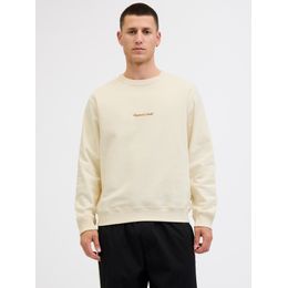 Jack & Jones Sweatshirt JACK & JONES "JORNORREBRO EMB SWEAT CREW NOOS", Herren, Gr. XL, antique wei&szlig;, angeraute Sweatware, Obermaterial: 89% Baumwolle, 11% Polyester, bedruckt, relaxed fit normal, Rundhals, Rippb&uuml;ndchen, Sweatshirts Sweatshirt, mit Logo Print