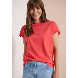 T-Shirt Cecil, Damen, Gr. L (42), coral, Web, 100% Baumwolle, unifarben, normal normal, U-Boot-Ausschnitt, abgesteppt, Shirts T-Shirt, mit gerafften &Auml;rmeln