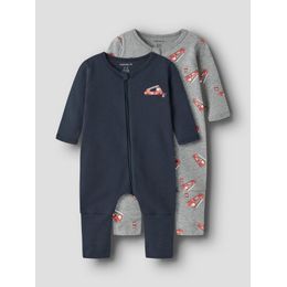 Schlafanzug name it "NBMNIGHTSUIT 2P ZIP FF FIRETRUCK NOOS", Jungen, Gr. 86, grau melange, Interlock, Obermaterial: 100% Baumwolle, bedruckt, unifarben, Rundhals, Homewear-Sets Schlafanzug, aus Baumwolle, bequeme Passform, mit Rei&szlig;verschluss und Kinnschutz