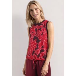 Blusentop Street One, Damen, Gr. 44, salsa rot, Stoff, 100% Viskose, gemustert, normal normal, Rundhals, B&uuml;ndchen, Blusen Blusentop, aus softer Viskose