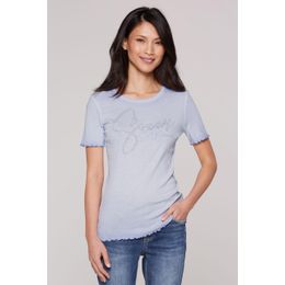 Rundhalsshirt SOCCX, Damen, Gr. L, blau, Single Jersey, Material: 100% Baumwolle, bedruckt, slim fit normal, Rundhals, eingesetzt gerader Abschluss, Shirts Rundhalsshirt, aus Baumwolle