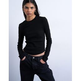 Langarmshirt Topshop "TSBEA LS RIB CURVED HEM TOP JRS NOOS", Damen, Gr. M, schwarz, Jersey, Obermaterial: 95% Baumwolle, 5% Elasthan, unifarben, normal normal, Rundhals, gerader Abschluss, Shirts Langarmshirt, Baumwollmischung, normal geschnitten