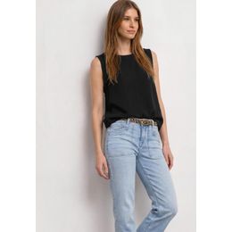 Blusentop Street One, Damen, Gr. 40, schwarz, Stoff, 88% Viskose, 12% Polyamid, unifarben, normal normal, Rundhals, abgesteppt, Blusen Blusentop, mit Kordelzug und Schleife