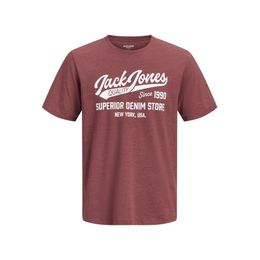 Jack & Jones T-Shirt JACK & JONES "JJELOGO TEE SS O-NECK 2 COL AW26 SN", Jungen, Gr. L, rot (firot brick detail:melange), Jersey, Obermaterial: 100% Baumwolle, bedruckt, meliert, regular fit normal, Rundhals, Shirts T-Shirt, Baumwolle, regular fit