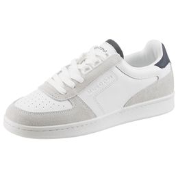 Marc O'Polo Sneaker MARC O'POLO "Vincenzo", Herren, Gr. 42, wei&szlig;, navy, Glattleder, Veloursleder, unifarben mit Farbeinsatz, Basic, Schuhe Sneaker, Schn&uuml;rschuh, Freizeitsneaker mit gepolstertem Schaftrand