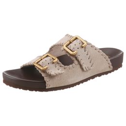 Marc O'Polo Pantolette MARC O'POLO "Floria", Damen, Gr. 40, sand, Veloursleder, unifarben, Schuhe Pantolette, Sommerschuh, Hausschuh, Strandschuh mit Ziern&auml;hten