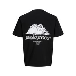 Jack & Jones T-Shirt JACK & JONES "JCOBREEZE BACK PRINT TEE SS CREW EA26", Jungen, Gr. M, schwarz, Jersey, Obermaterial: 40% Baumwolle, 38% Polyester, 22% Elastomultiester, bedruckt, relaxed fit normal, Rundhals, Shirts T-Shirt