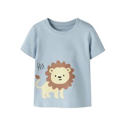 T-Shirt name it "NBMHOS SS TOP BOX", Jungen, Gr. 56, blau fog, Jersey, Obermaterial: 95% Baumwolle, 5% Elasthan, bedruckt, regular fit normal, Rundhals, Shirts T-Shirt, Baumwollmischung, regular fit