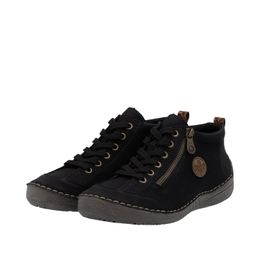 Schn&uuml;rboots Rieker, Damen, Gr. 37, schwarz (schwarz, leo), Nubuklederimitat, Schuhe Schn&uuml;rboots, Sneaker, Schn&uuml;rschuh, Outdoorschuh mit Rei&szlig;verschluss