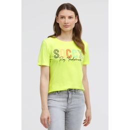 SOCCX Damen Rundhalsshirtelectric lemon, Gr. S, bedruckt, Single Jersey, Material: 62% Polyester, 33% Baumwolle, 5% Elasthan, Shirts, mit Necktape