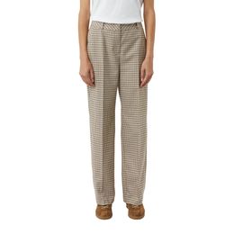 Stoffhose comma, Damen, Gr. 38, N-Gr, braun (light braun check), Web, Obermaterial: 63% Polyester, 34% Viskose, 3% Elasthan, kariert, straight fit kn&ouml;chellang, Hosen Stoffhose, mit Karo Muster