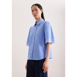 Klassische Bluse Seidensticker, Damen, Gr. L (40), blau, 100% Baumwolle, unifarben, regular fit, ohne Ausschnitt, Blusen Bluse, Tunika Stickerei