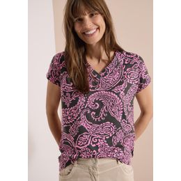 T-Shirt Cecil, Damen, Gr. L (42), raw khaki, Web, 50% Baumwolle, 50% Modal, Paisley, normal normal, V-Ausschnitt, abgesteppt, Shirts T-Shirt, mit Paisley-Muster