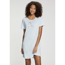 Sleepshirt s.Oliver, Damen, Gr. 44/46, N-Gr, blau, Single Jersey, Obermaterial: 50% Baumwolle, 50% Viskose, bedruckt, unifarben, loose fit mini, Rundhals, Kleider Sleepshirt, sch&ouml;ner Frontdruck