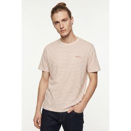 Jack & Jones Rundhalsshirt JACK & JONES "JJDEVIN DAYTONA STRIPED TEE SS CREW NECK", Jungen, Gr. XL, beige (moonbeam stripes:arabian spice), Jersey, Obermaterial: 100% Baumwolle, gestreift, relaxed fit normal, Rundhals, Shirts Rundhalsshirt, Baumwollmischung, relaxed fit