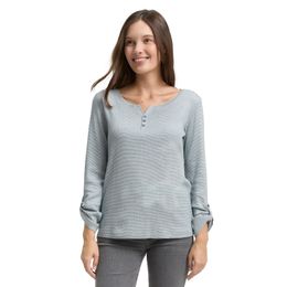 Henleyshirt Tom Tailor, Damen, Gr. M, gr&uuml;n sanftes wei&szlig;, Web, Obermaterial: 97% Baumwolle, 3% Elasthan, regular fit taillenbedeckt, Rundhals, mit Aufschlag, Shirts, mit Turn-Up-Arm