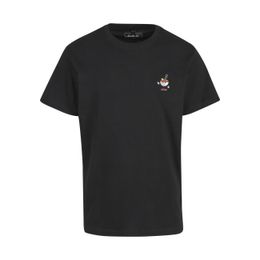T-Shirt MisterTee "MisterTee Herren Peace Noodles Tee EMB", Jungen, Gr. S, schwarz, 100% Baumwolle, bedruckt, slim fit, Rundhals, Shirts T-Shirt