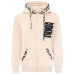 Kapuzensweatjacke Zwillingsherz "Zwillingsherz Leo", Damen, Gr. L/XL, hellbeige, Sweatware, Obermaterial: 50% Baumwolle, 50% Polyester, Sweatjacken, Leomuster Details, durchgehender Rei&szlig;verschluss, Kapuze, Taschen