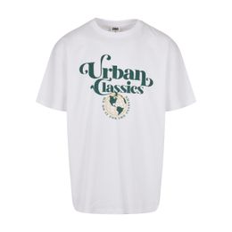 T-Shirt Urban Classics "Urban Classics Herren Organic Globe Logo Tee", Jungen, Gr. M, wei&szlig;, 100% Baumwolle, unifarben, oversize, Rundhals, Shirts T-Shirt