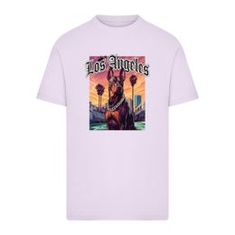 T-Shirt MisterTee "MisterTee Los Angeles Dog Tee", Jungen, Gr. L, rosa (lila), 100% Baumwolle, bedruckt, normal, Rundhals, Shirts T-Shirt