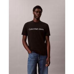 T-Shirt Calvin Klein Jeans, Jungen, Gr. S (48), schwarz, Jersey, Obermaterial: 95% Baumwolle, 5% Elasthan, unifarben, regular fit normal, Rundhals, abgesteppte Kante, Shirts T-Shirt, Rundhalsausschnitt, Regular Fit, Logoschriftzug