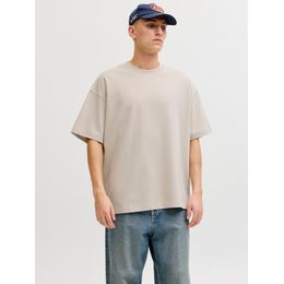 Jack & Jones T-Shirt JACK & JONES "JJEBARRON TEE SS O-NECK NOOS", Jungen, Gr. L, moonbeam, Jersey, Obermaterial: 52% Baumwolle, 31% Polyester, 17% Elastomultiester, unifarben, loose fit normal, Rundhals, Shirts T-Shirt, Baumwollmischung, loose fit